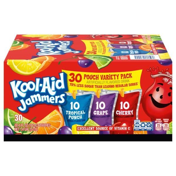 Kool-Aid Jammers, Tropical Punch/Grape/Cherry, 30 Pouch Variety Pack ...