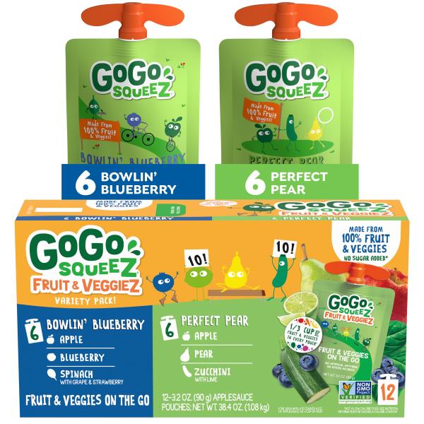 GoGo Squeez Fruit & veggieZ Blueberry/Pear Snack Pouches Variety Pack ...