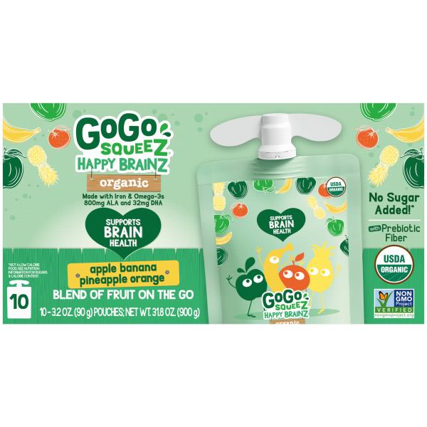 GoGo Squeez Happy BrainZ Apple Banana Pineapple Orange Snack Pouches ...