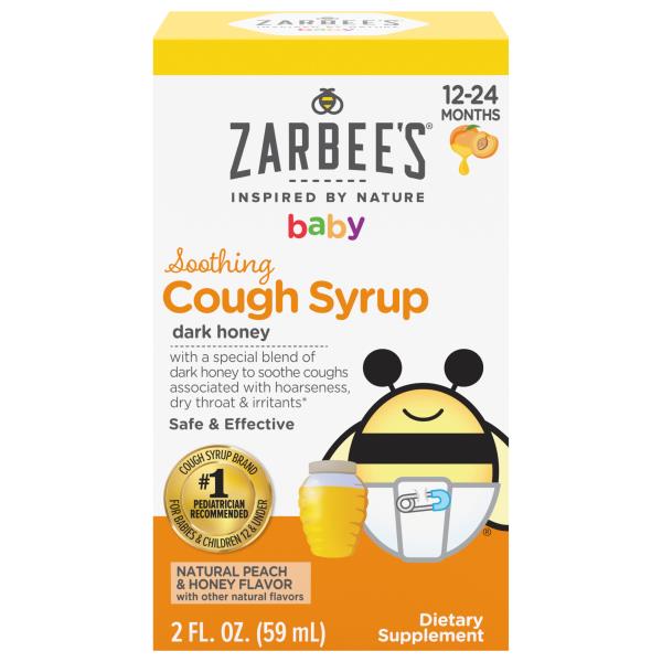 Zarbee's Cough Syrup, Soothing, Natural Peach & Honey Flavor, Baby ...