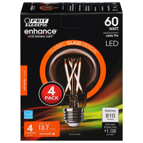 Feit Electric Enhance Bulbs, Soft White, LED, 60 Watts, 4 Pack | Publix Super Markets