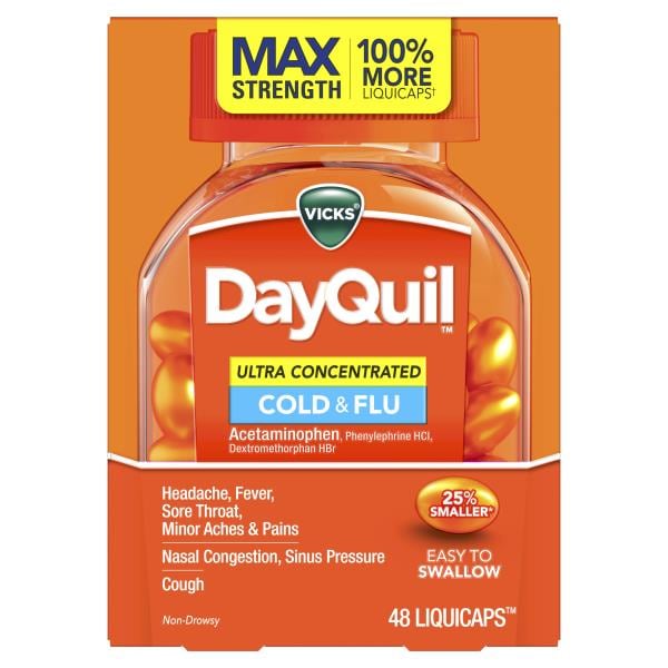 Vicks DayQuil Cold & Flu, Ultra Concentrated, Non-Drowsy, Liquicaps ...