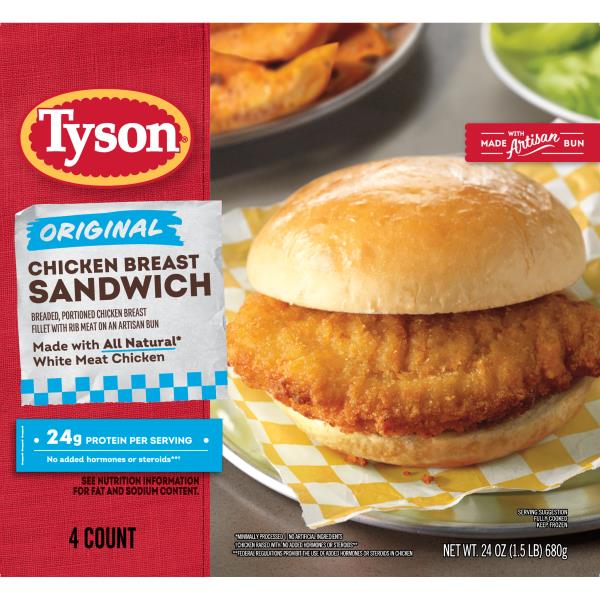 Tyson Tyson Original Chicken Breast Sandwich, 24 oz, 4 ct Box | Publix ...