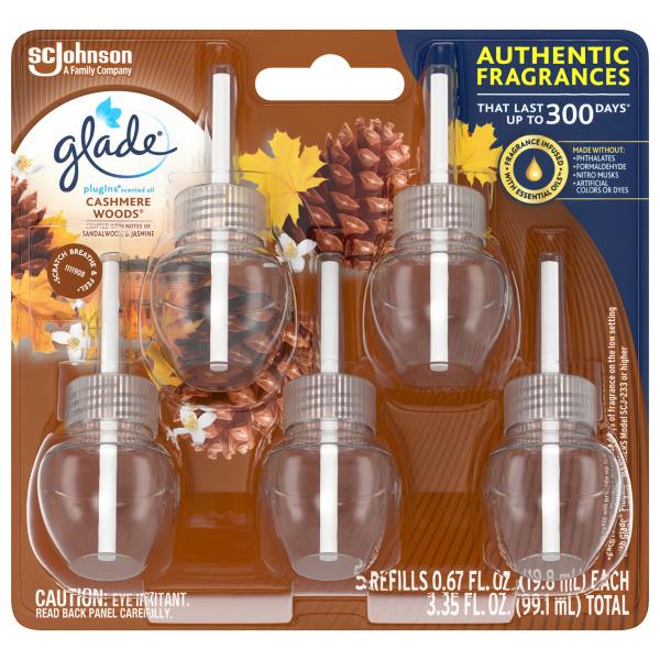 Glade PlugIns Scented Oil Refill Cashmere Woods, Essential Oil Infused ...