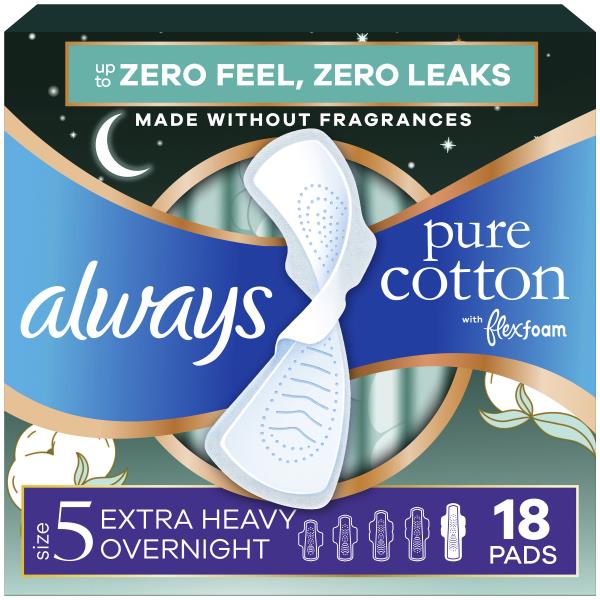 Always Pads, Pure Cotton, Extra Heavy Overnight, Unscented, Size 5 ...