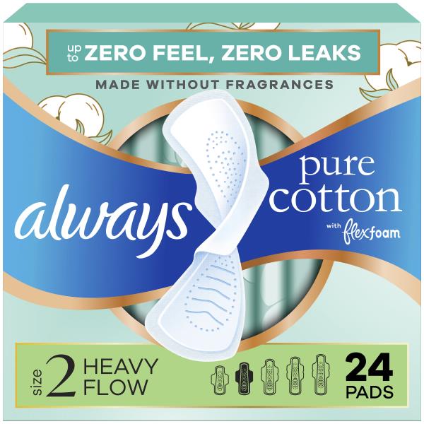 Always Pure Cotton Pads, Size 2, Heavy, with Wings, 24 CT | Publix ...