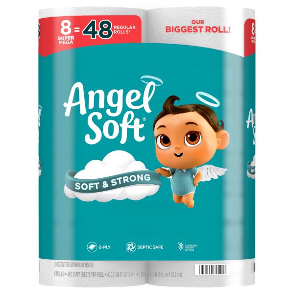 Angel Soft Bathroom Tissue, 2-Ply, Unscented, Soft & Strong, Super Mega ...