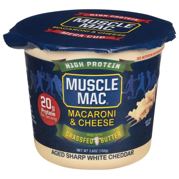 Muscle Mac Macaroni & Cheese, Aged Sharp White Cheddar, High Protein ...