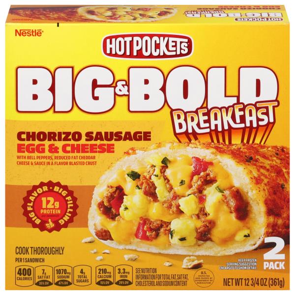 Hot Pockets Big & Bold Breakfast Sandwich, Chorizo Sausage, Egg ...
