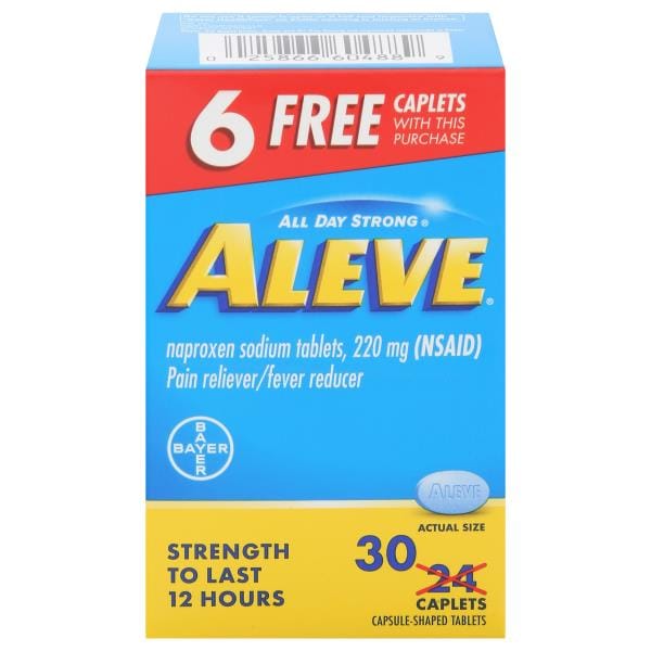 Aleve Capsule-Shaped Tablets All Day Strong 220 mg Pain Reliever/Fever ...
