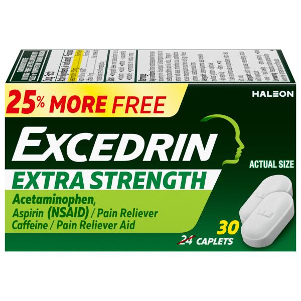 Excedrin Extra Strength Caplets for Headache Pain Relief, 24 count ...
