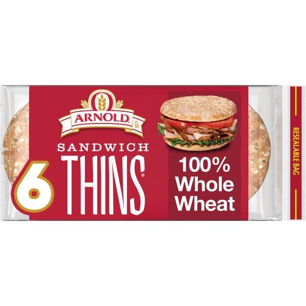 Arnold Sandwich Thins Whole Wheat Pre-sliced Rolls, 6 count, 12 oz ...