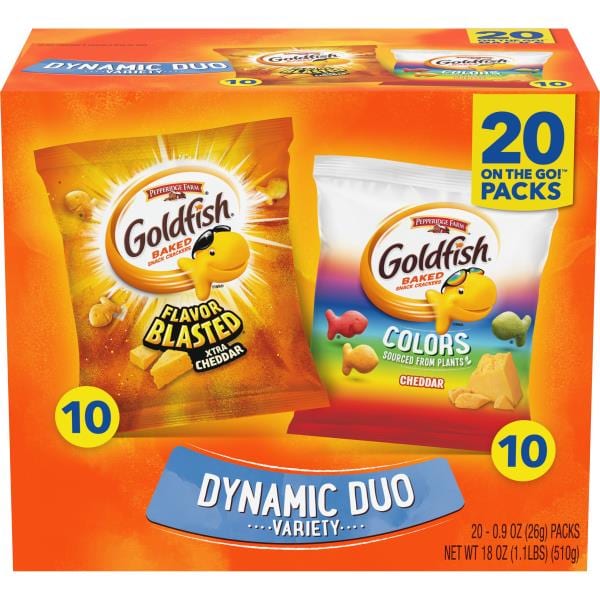 Goldfish® Colors Cheddar and Flavor Blasted Xtra Cheddar Crackers ...
