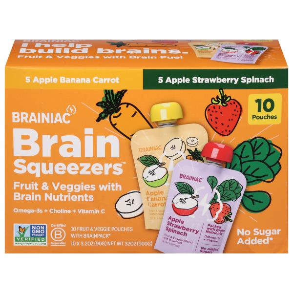 Brainiac Brain Squeezers Fruit & Veggies, with Brain Nutrients, Apple ...