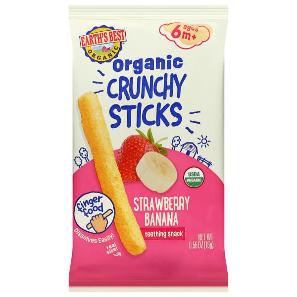Earth's Best Organic Organic Teething Snack, Crunchy Sticks, Strawberry ...