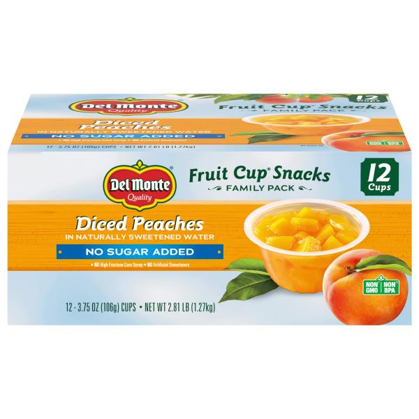 Del Monte Fruit Cup Snacks No Sugar Added Diced Peaches Family Pack ...