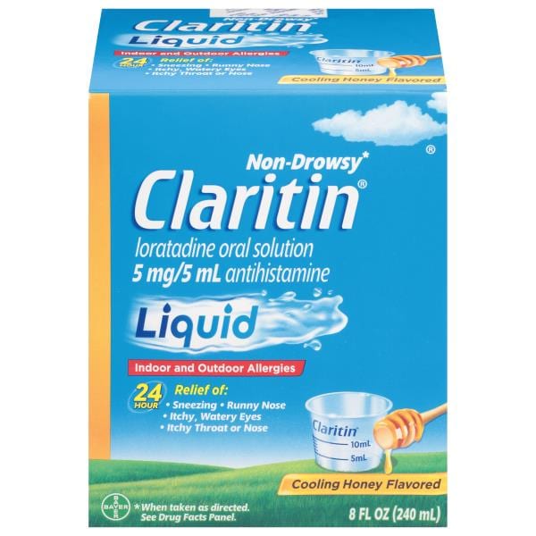 Claritin Allergy Relief, Non-Drowsy, Liquid, Cooling Honey Flavored ...