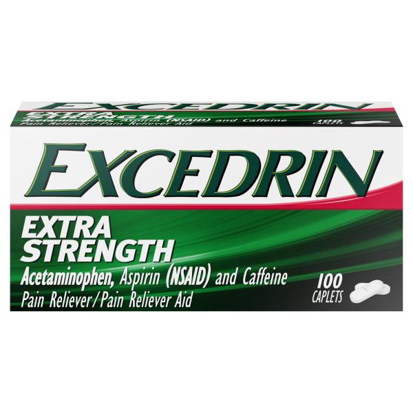 Excedrin Extra Strength Pain Relief Caplets for Headache Relief, 100 ...