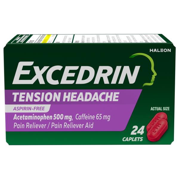 EXCEDRIN Tension Headache Relief Caplets Without Aspirin - 24 Count ...