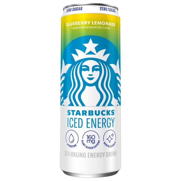 Starbucks Iced Energy Sparkling Energy Drink, Zero Sugar, Blueberry ...