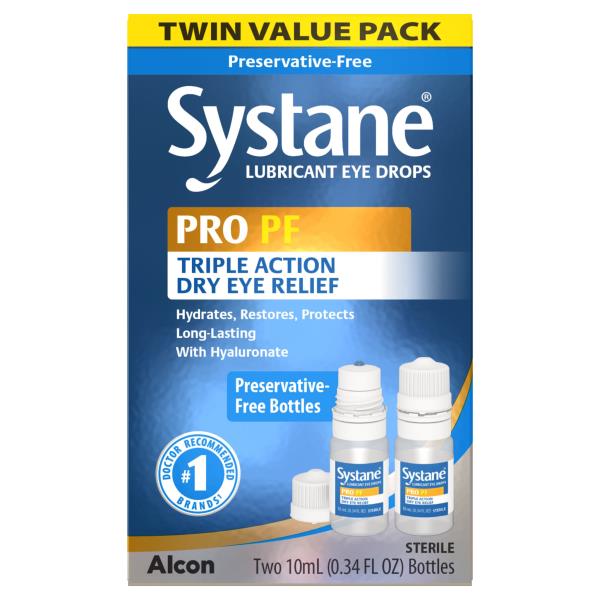 Systane Pro PF Triple Action Dry Eye Relief Preservative-Free Lubricant Eye Drops Twin Value ...