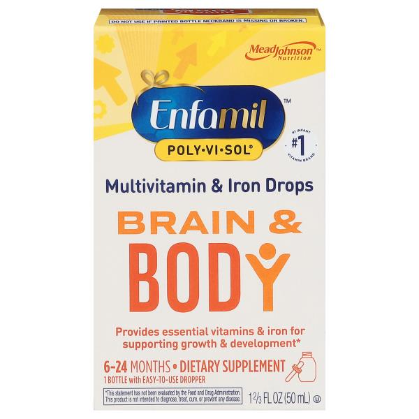 Enfamil Poly-Vi-Sol Multivitamin & Iron Drops, Brain & Body, 6-24 ...
