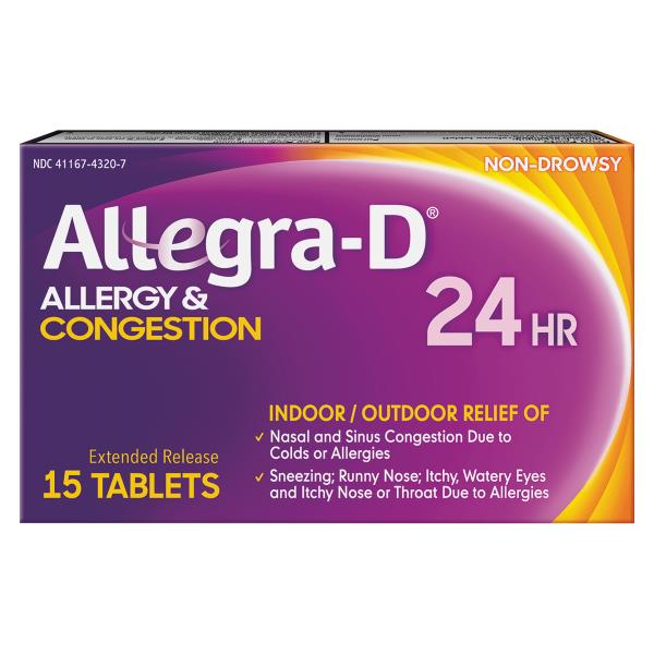Allegra-D Allergy & Congestion, Indoor/Outdoor Relief, Non-Drowsy, 24 ...