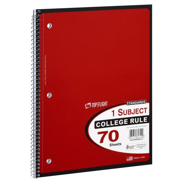 Top Flight Standards Notebook, College Rule, 1 Subject, 70 Sheets ...