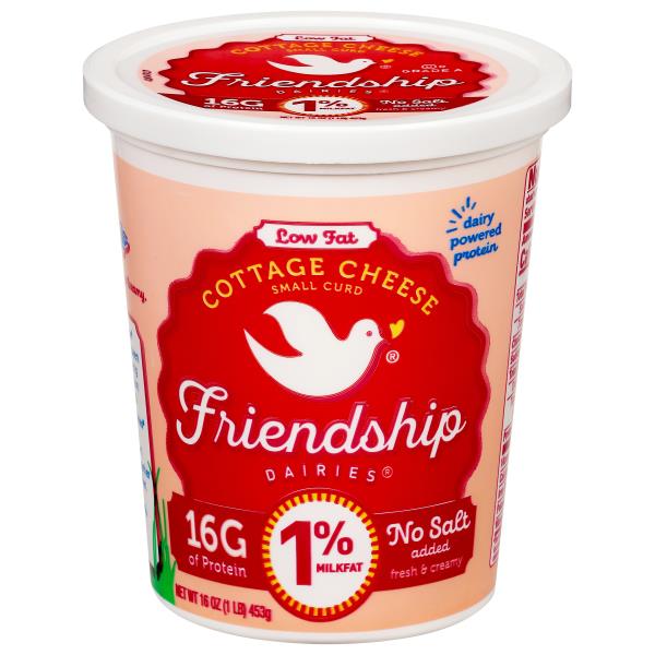 Friendship Dairies Cottage Cheese, Low Fat, No Salt Added, Small Curd ...