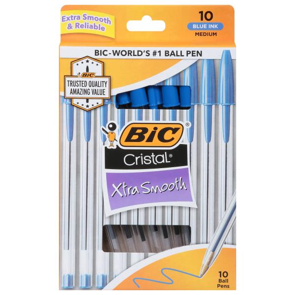 BiC Cristal Ball Pens, Xtra Smooth, Blue Ink, Medium | Publix Super Markets