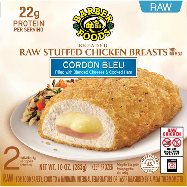 Barber Foods Stuffed Chicken Breasts Cordon Bleu, 2 Count (Frozen ...