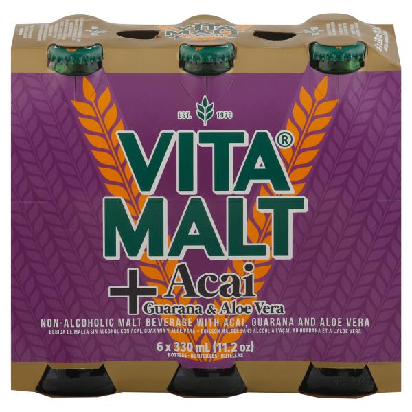 Vita Malt Malt Beverage, Acai + Guarana & Aloe Vera, Non-Alcoholic ...