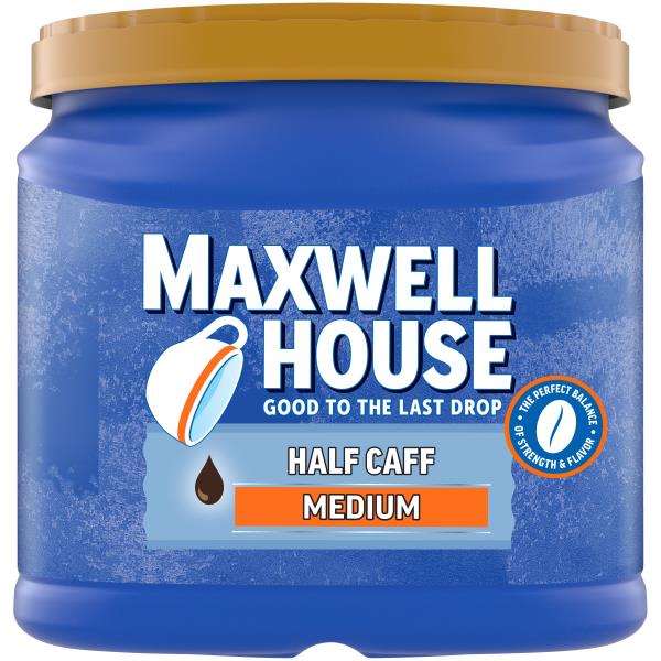 Maxwell House Half Caff Medium Roast Ground Coffee with One Half the ...