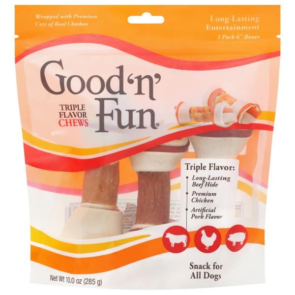 Healthy Hide Good 'n' Fun Chews, Triple Flavor, Chicken Jerky, 6 Inch ...