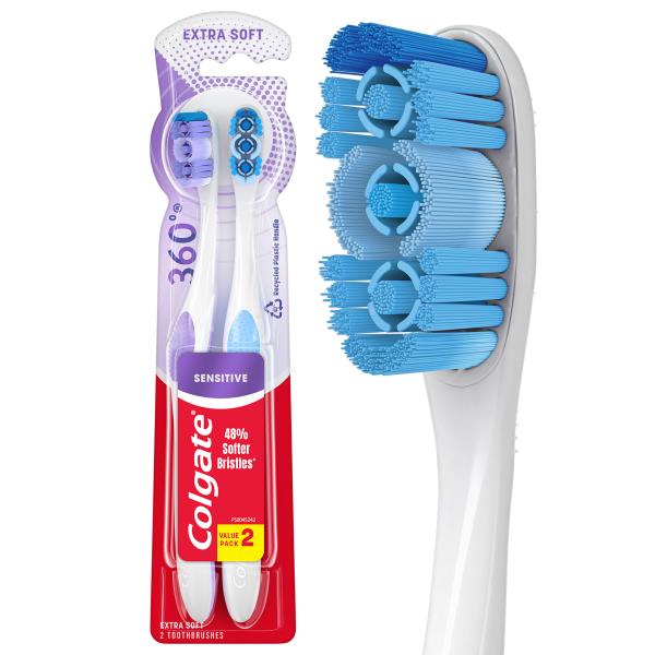 Colgate 360 Adult Manual Enamel Health Sensitive Toothbrush, Extra Soft ...
