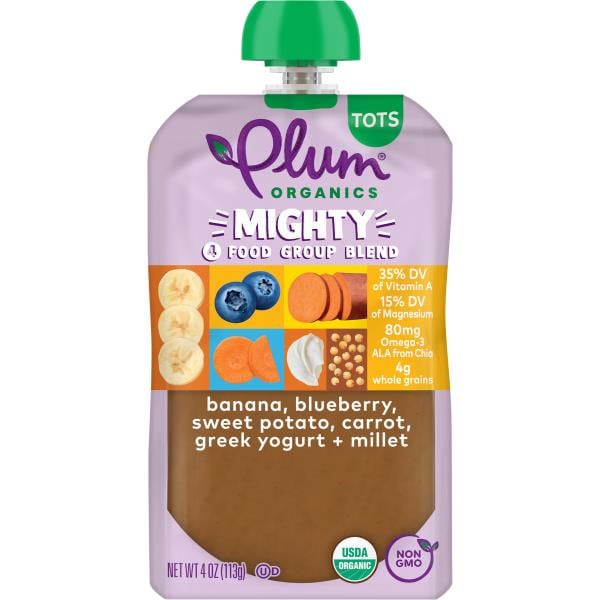 Plum Organics® Mighty 4 Tots 4 Food Group Blend Ban, Blubry, Swt Pto ...