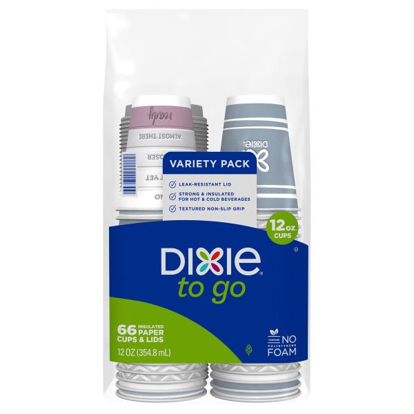 Dixie To Go Paper Cups & Lids, Insulated, 12 Ounce, Variety Pack ...